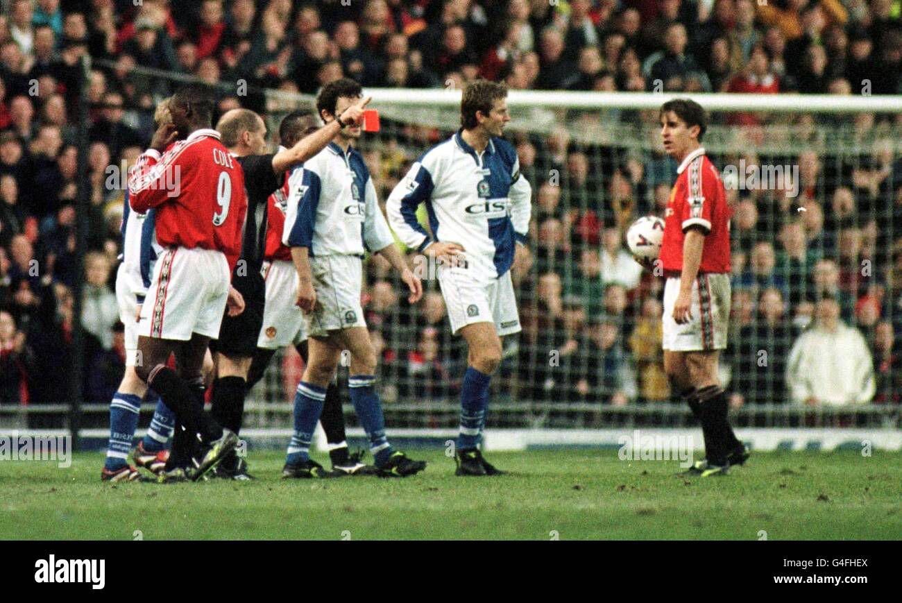 Referee Mike Reid sends off Blackburn Rovers Captain Tim Sherwood ...