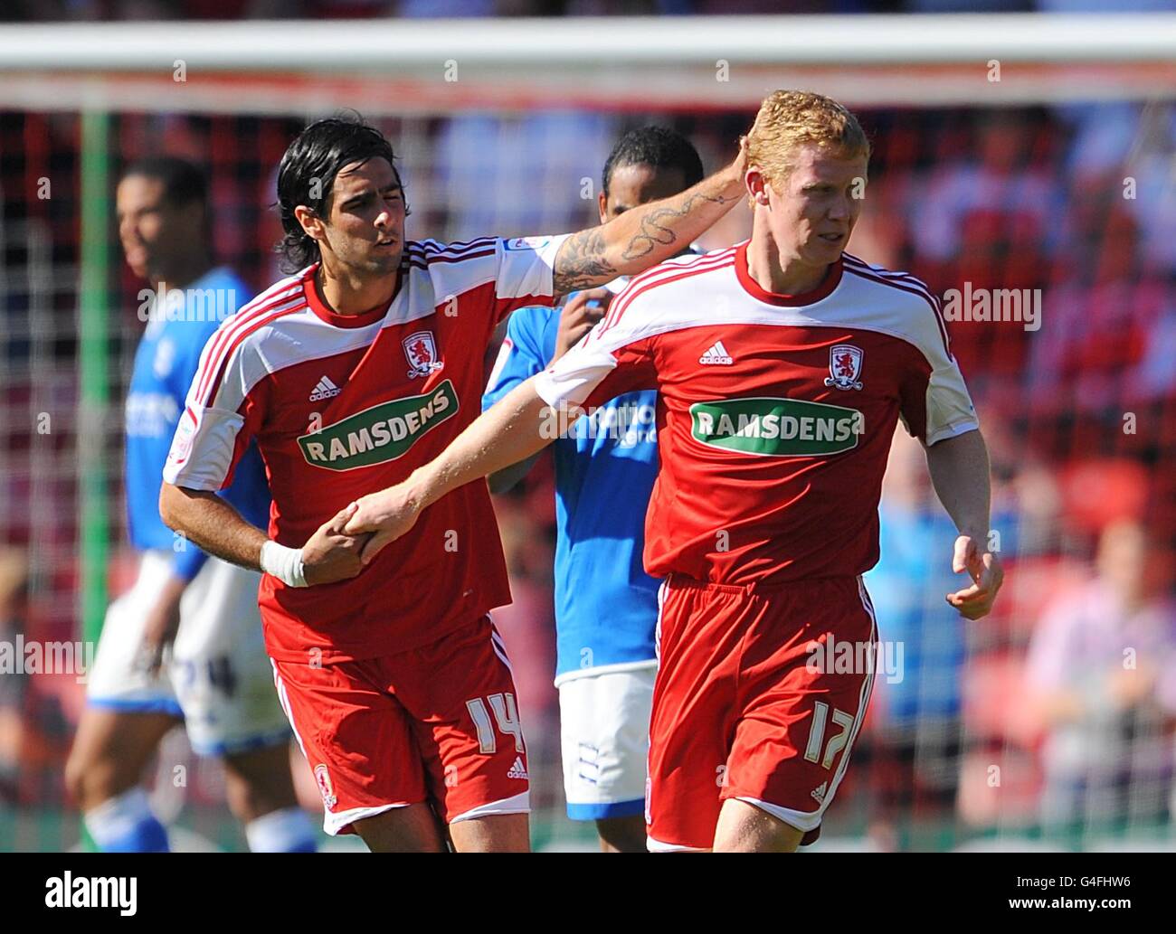 Middlesbrough's Barry Robson (right) is congratulated by his team-mate ...