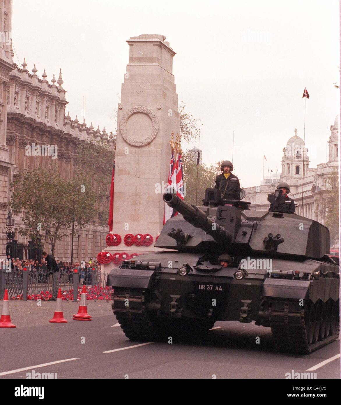 A modern Challenger 2 tank rolls down Whitehall, as the Royal Tank ...