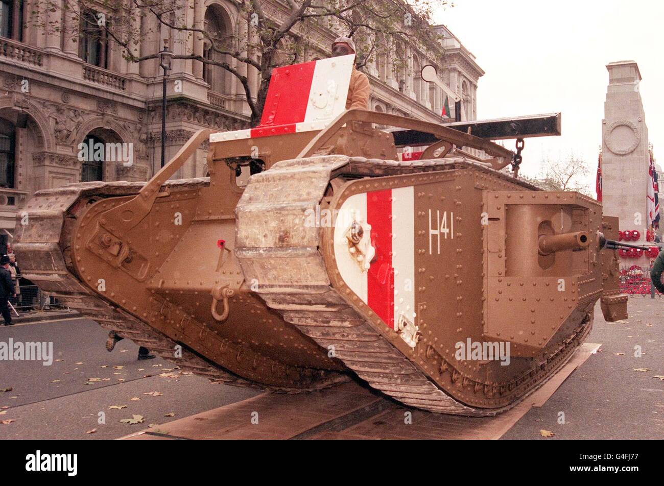 A 1918 vintage Mark V tank sits in Whitehall, as the Royal Tank ...