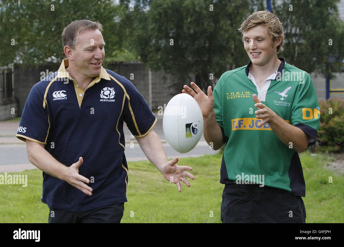 Former rugby star Andy Nichol (left) with Strathspey rugby player Ruari ...