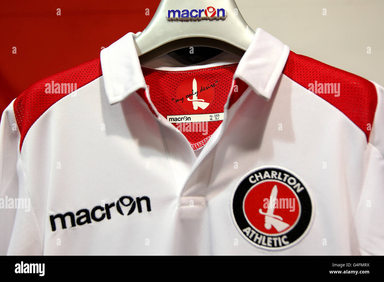 The new Charlton Athletic white kit hanging up in the club superstore ...