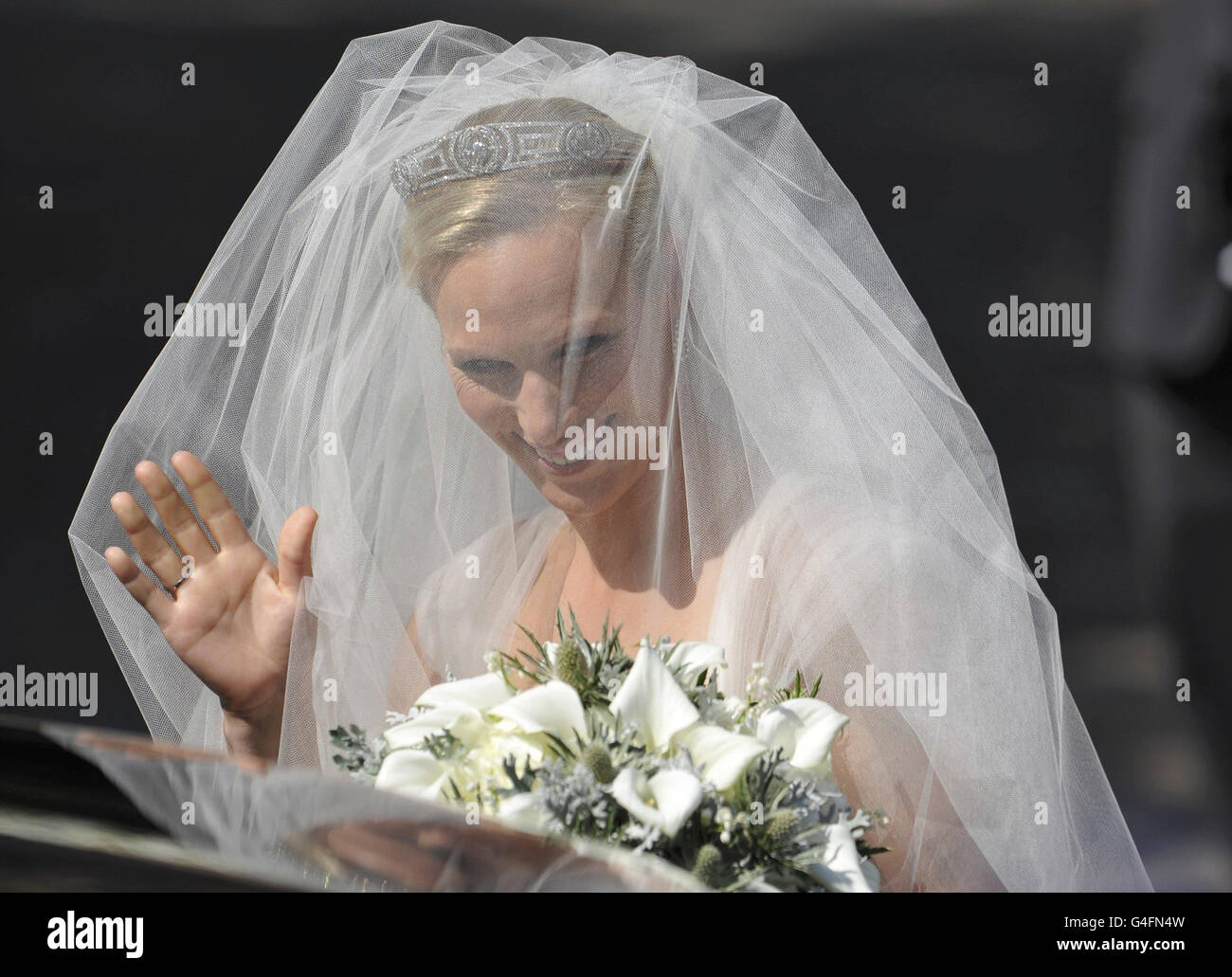 Zara Phillips arriving for her wedding to Mike Tindall, at Canongate ...