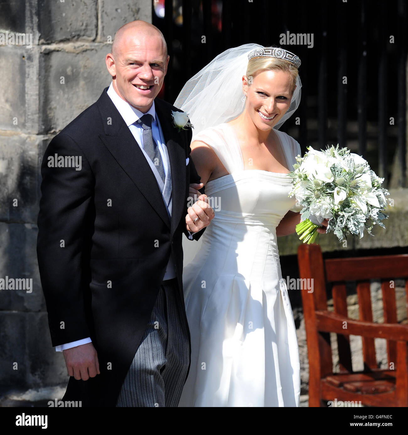 Mike Tindall and Zara Phillips emerge from Canongate Kirk in Edinburgh ...