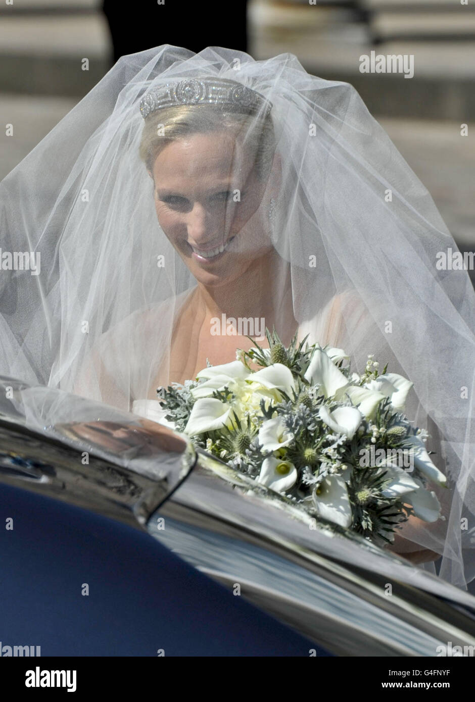 Zara Phillips arrives at outside Canongate Kirk in Edinburgh for her ...