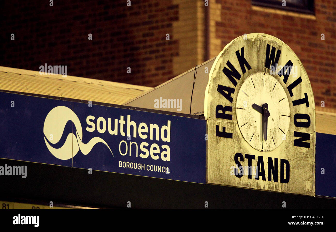 General view of the Frank Walton stand and clock at Roots Hall Stock ...