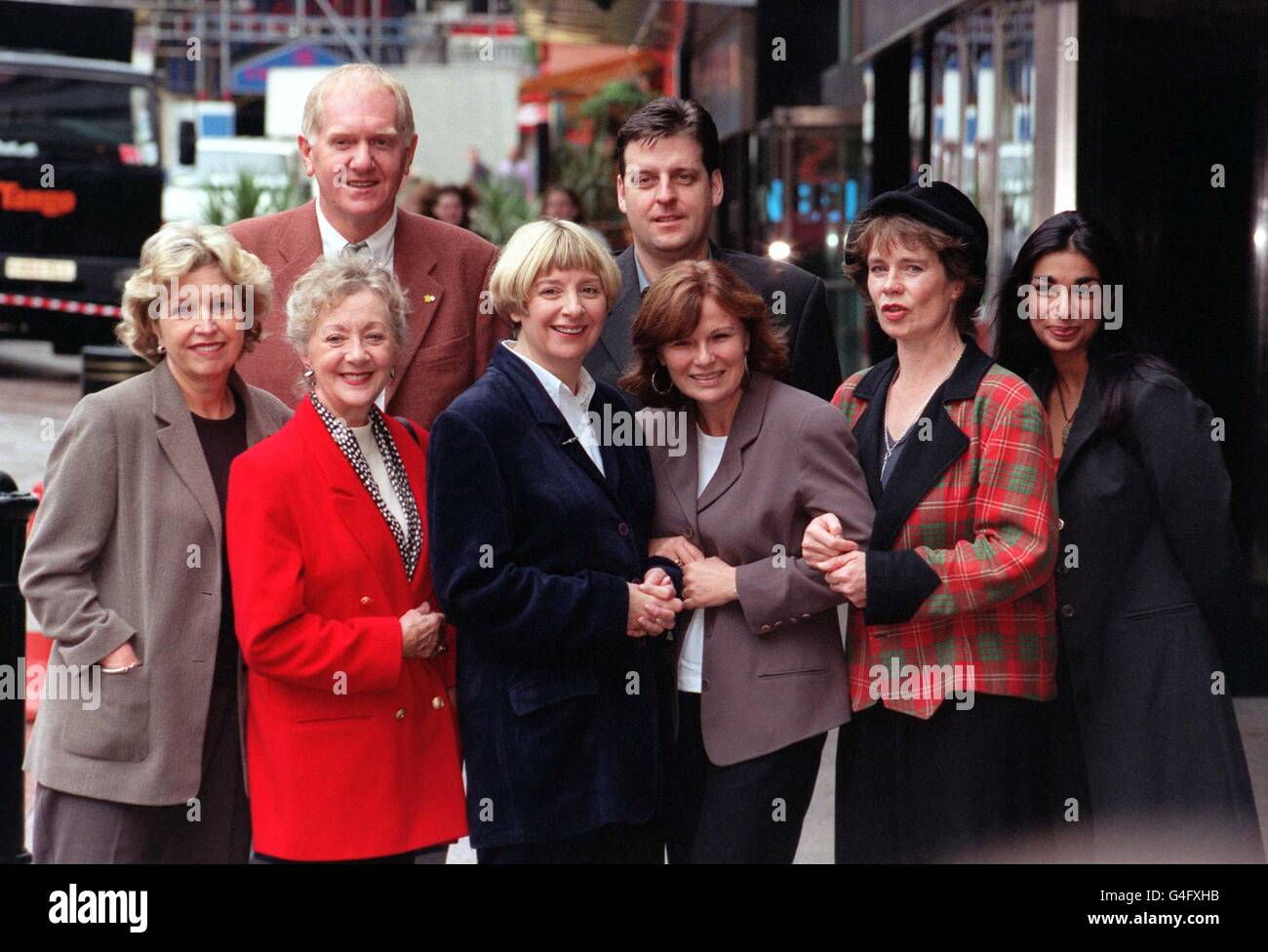 Comedienne Victoria Wood (centre) with the cast of her first ever sit ...