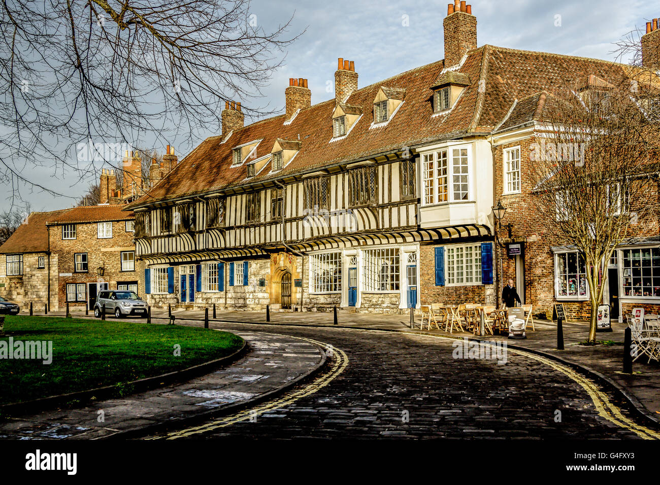 Old buildings facing the Minster Cathedral at York England Stock Photo ...