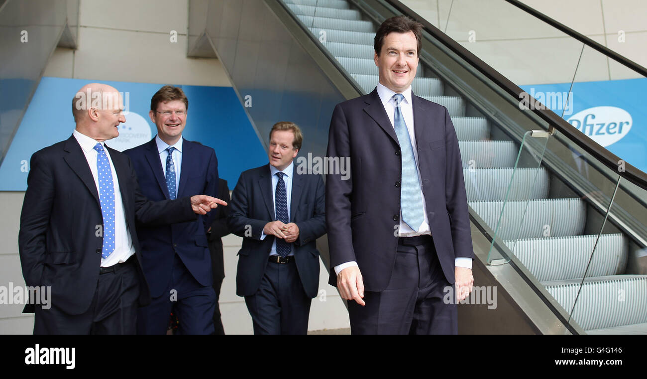 Chancellor George Osborne (Centre) visits Pfizer at Discovery Park, in ...