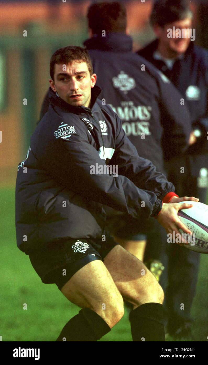 Captain Bryan Redpath passes the ball during Scotland's rugby training ...