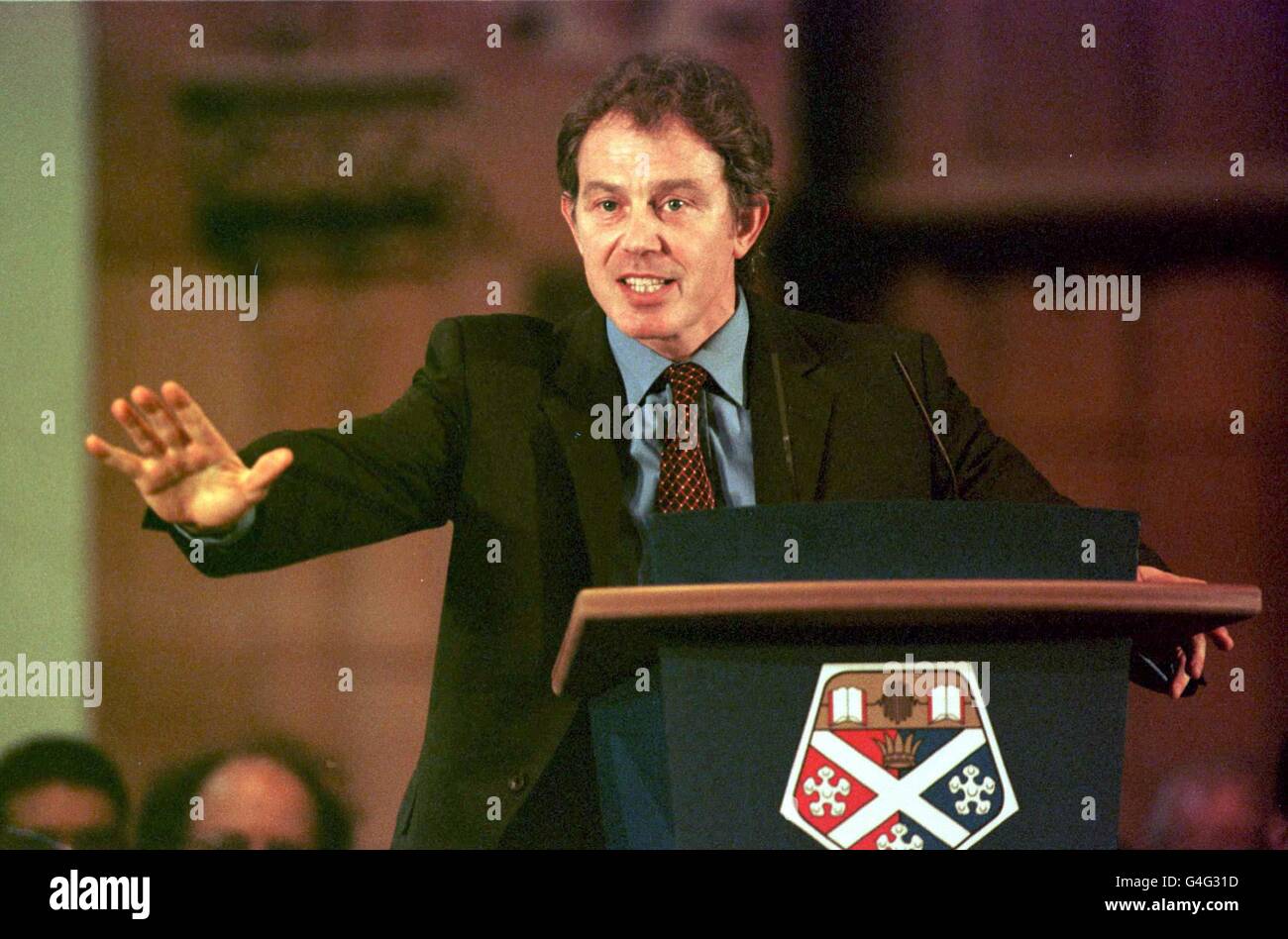 Prime Minister Tony Blair delivers a lecture at Strathclyde University ...