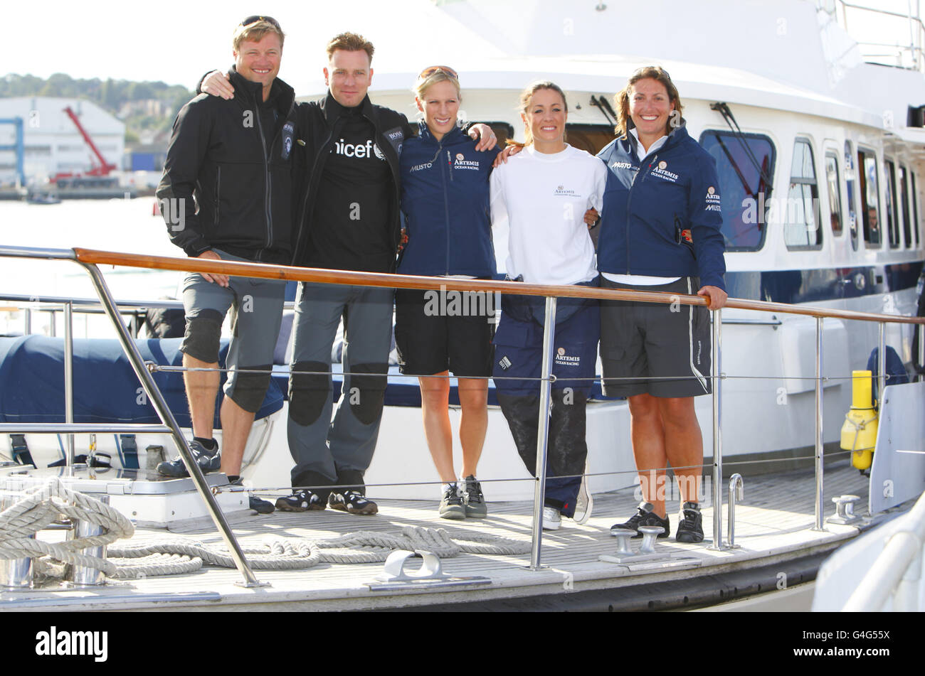 (left to right) Yachtsman Alex Thomson, Ewan McGregor, Zara Phillips ...