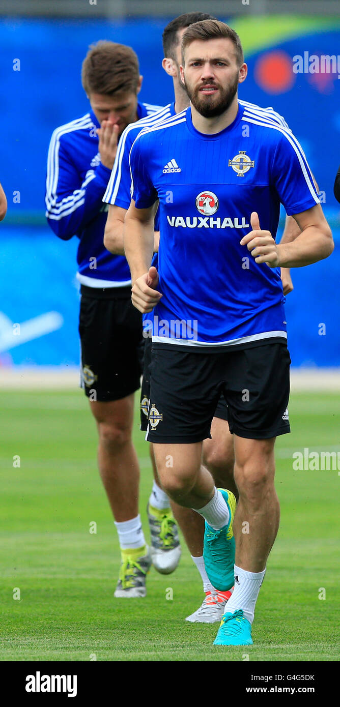 Northern Ireland's Stuart Dallas during a training session at Saint ...