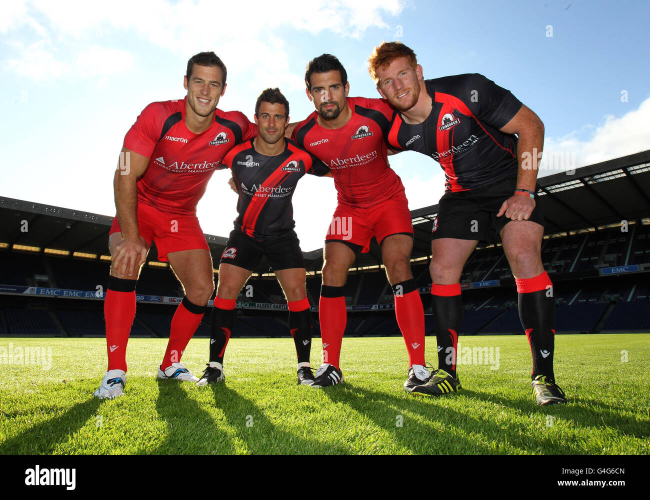 (left-right) Edinburgh Rugby's Tim Visser,Chris Leck,Sean Cox and Roddy ...