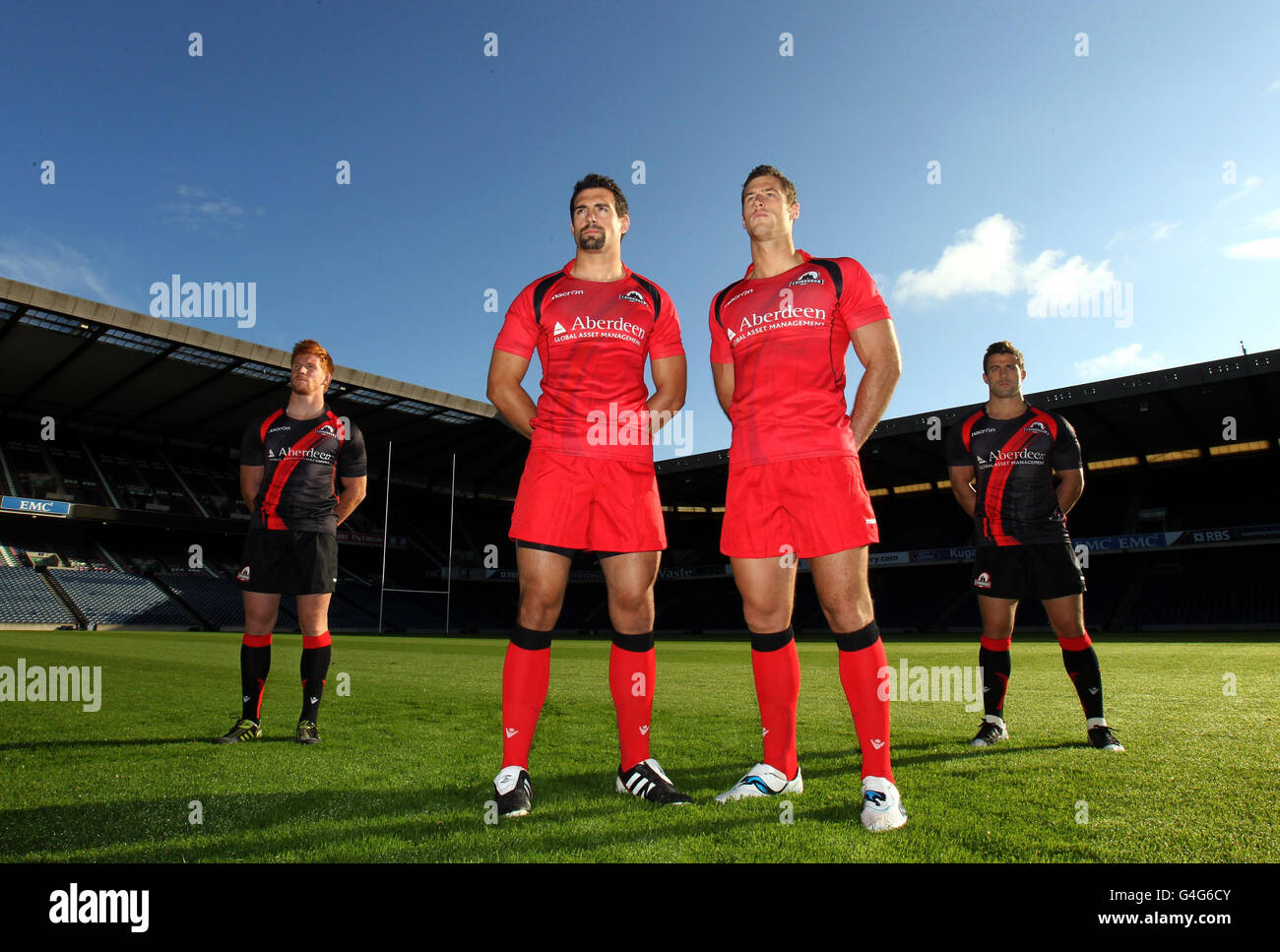 Edinburgh Rugby's Sean Cox with Tim Visser (front) and Roddy Grant ...