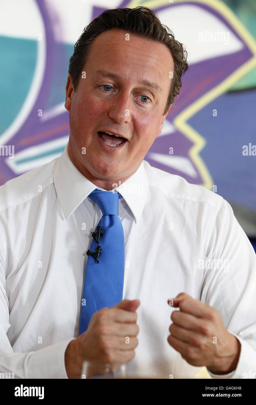 Prime Minister David Cameron speaks at a youth center in in his Witney ...
