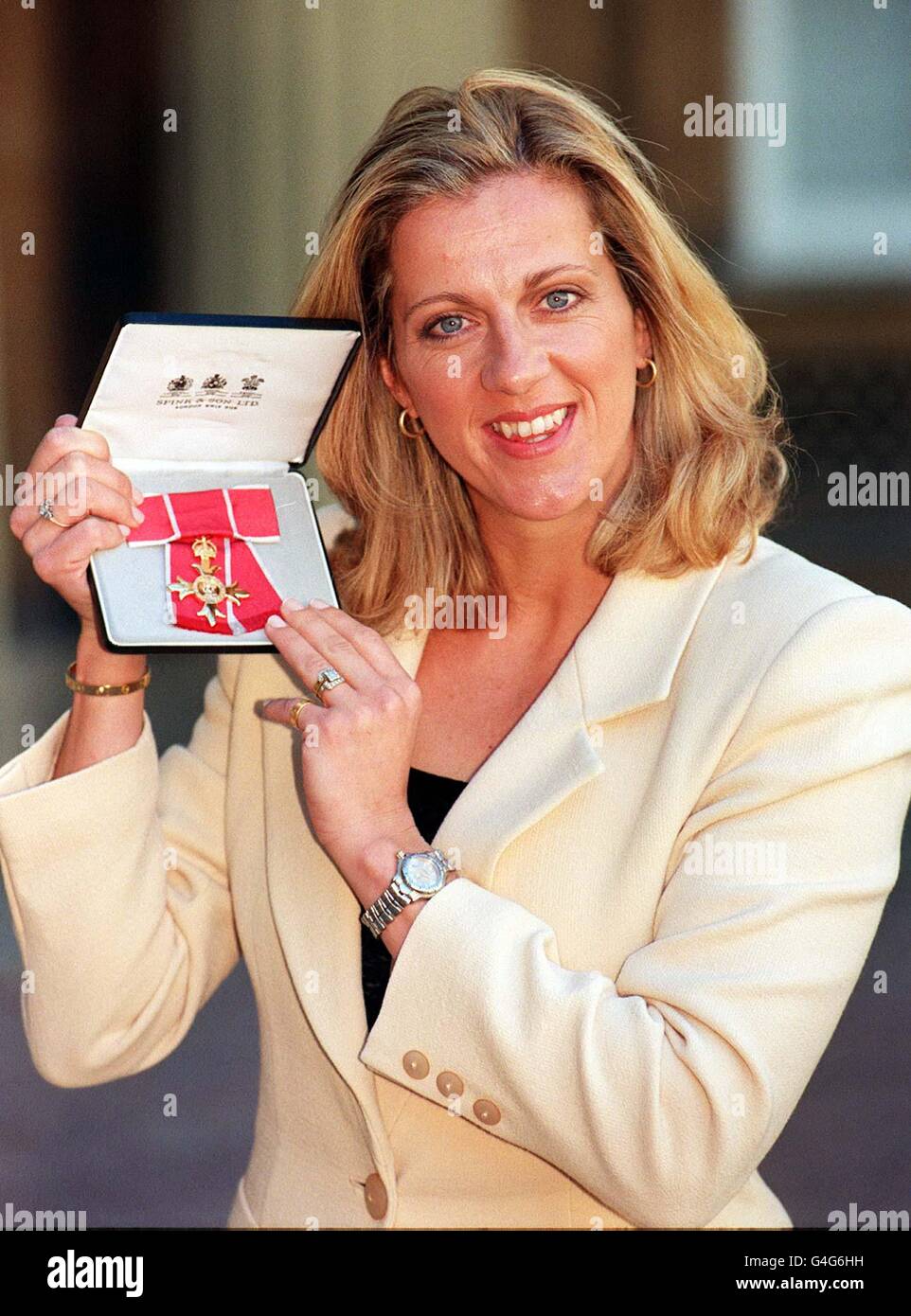 Former Olympic hurdler, Sally Gunnell, after receiving her OBE from the ...