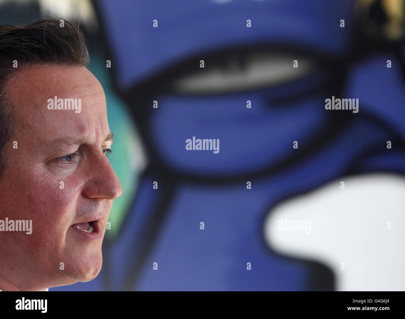 Prime Minister David Cameron speaks at a youth center in his Witney ...