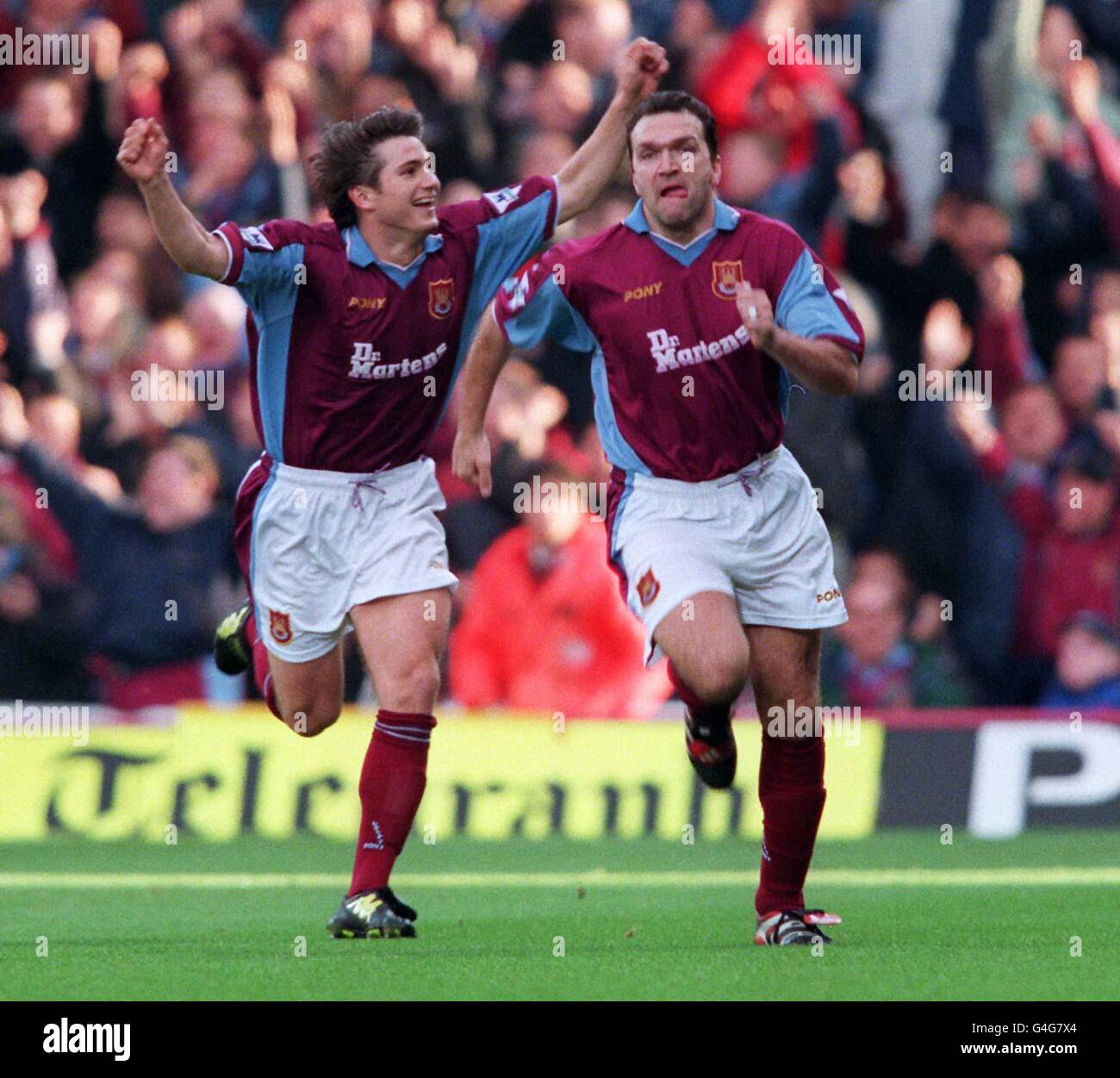 West Ham United's Neil Ruddock (right) and Frank Lampard start the ...