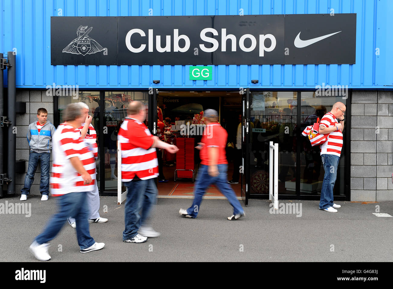 Doncaster Rovers fans outside the Club Shop at the Keepmoat Stadium ...