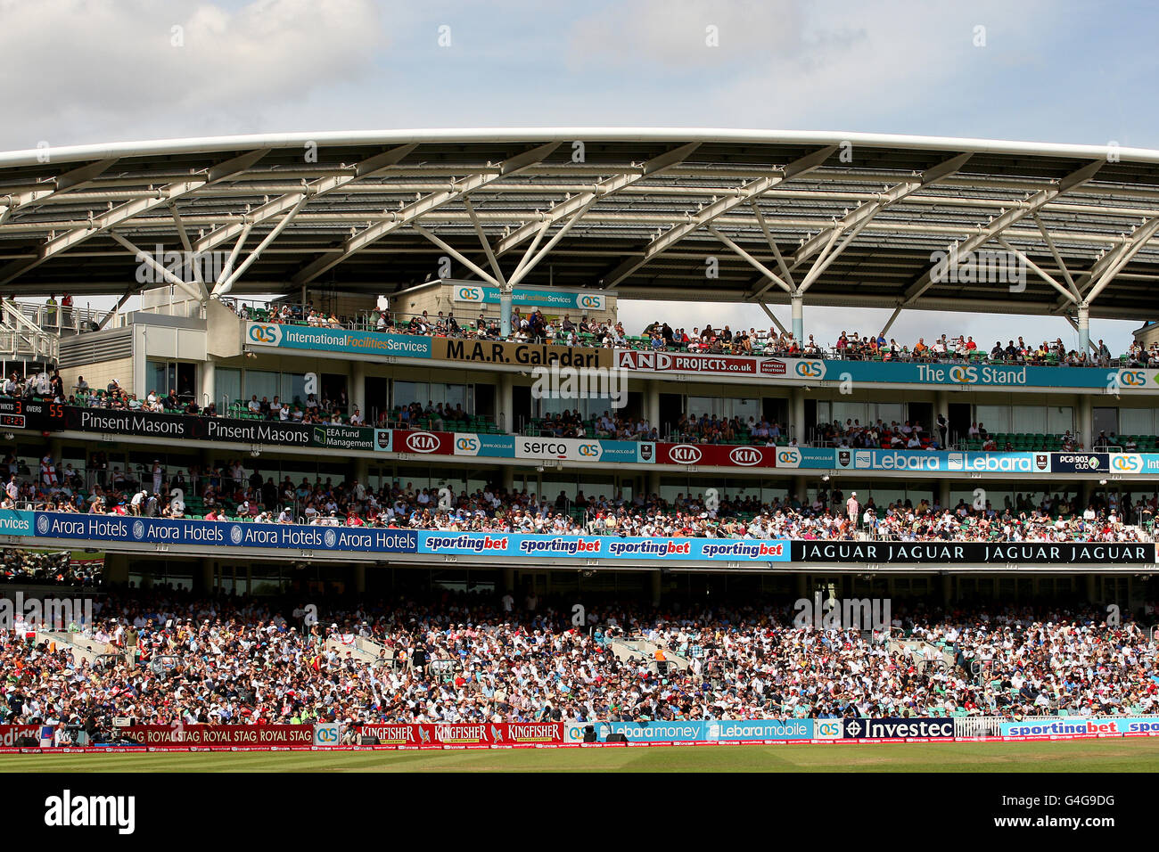 A full crowd at the Kia Oval watch the action underway on day five of ...