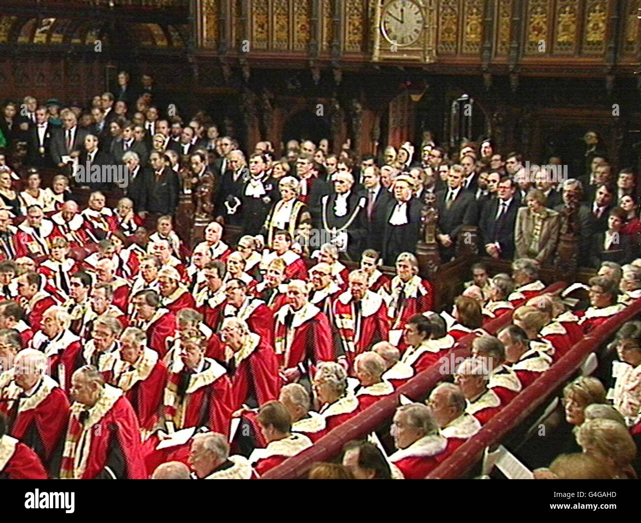 Members of the House of Commons (background) join Lords (front) to ...