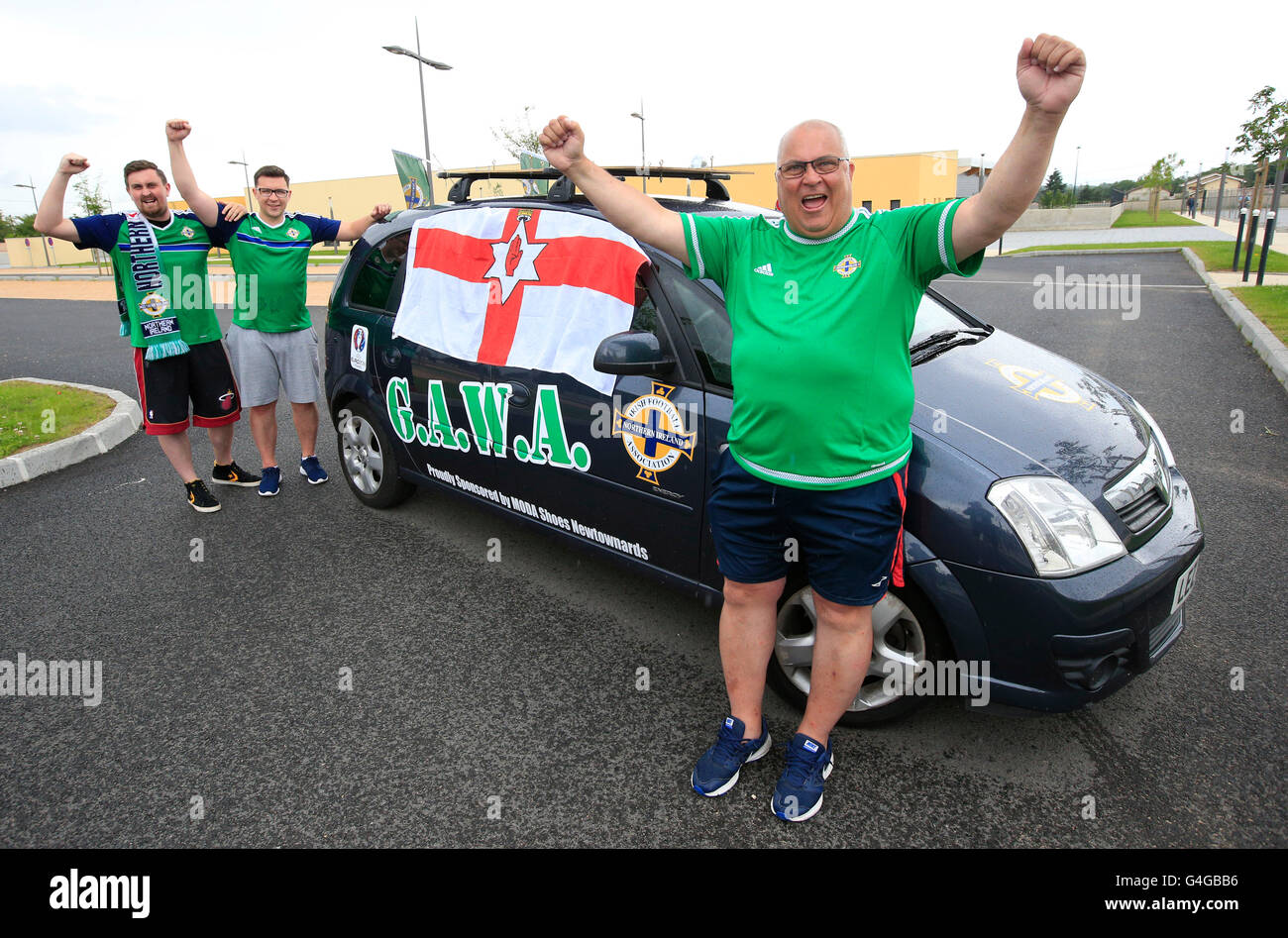 Northern Ireland football fans (left to right) Andy Bill, Anthony ...