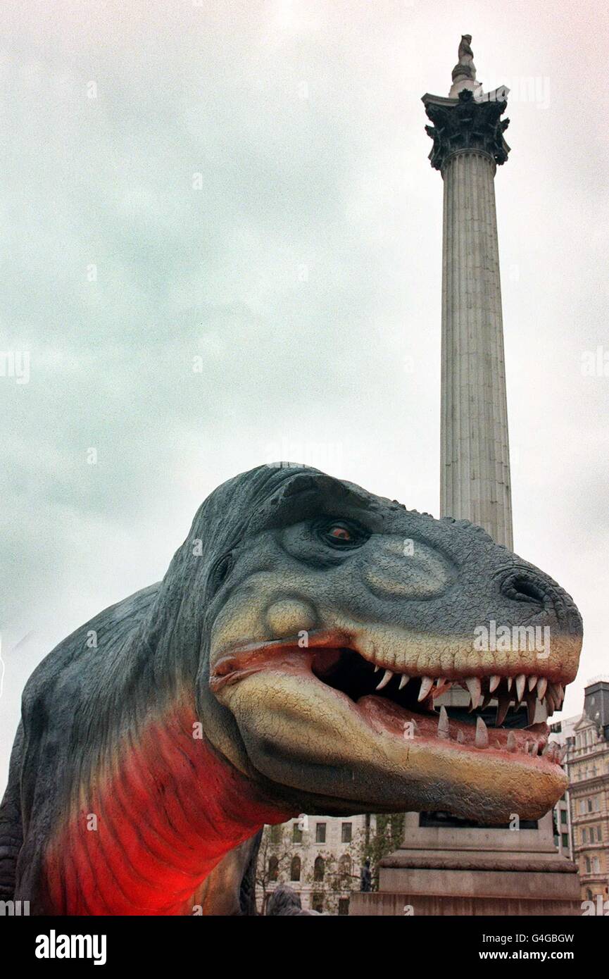 A life size model t rex prowls through trafalgar square hi-res stock ...