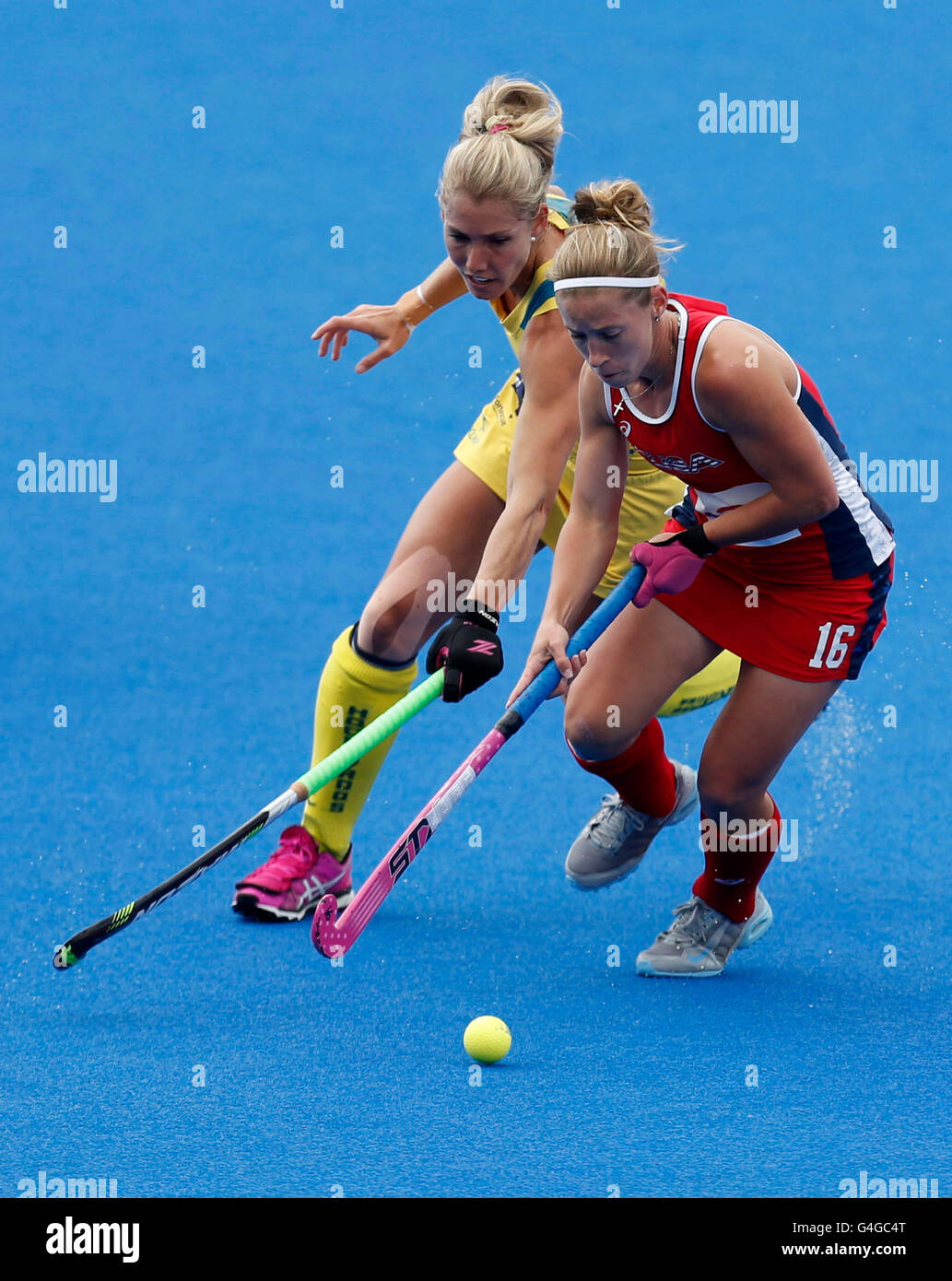 USA's Katie Bam (right) and Australia's Casey Sablowski during the pool ...