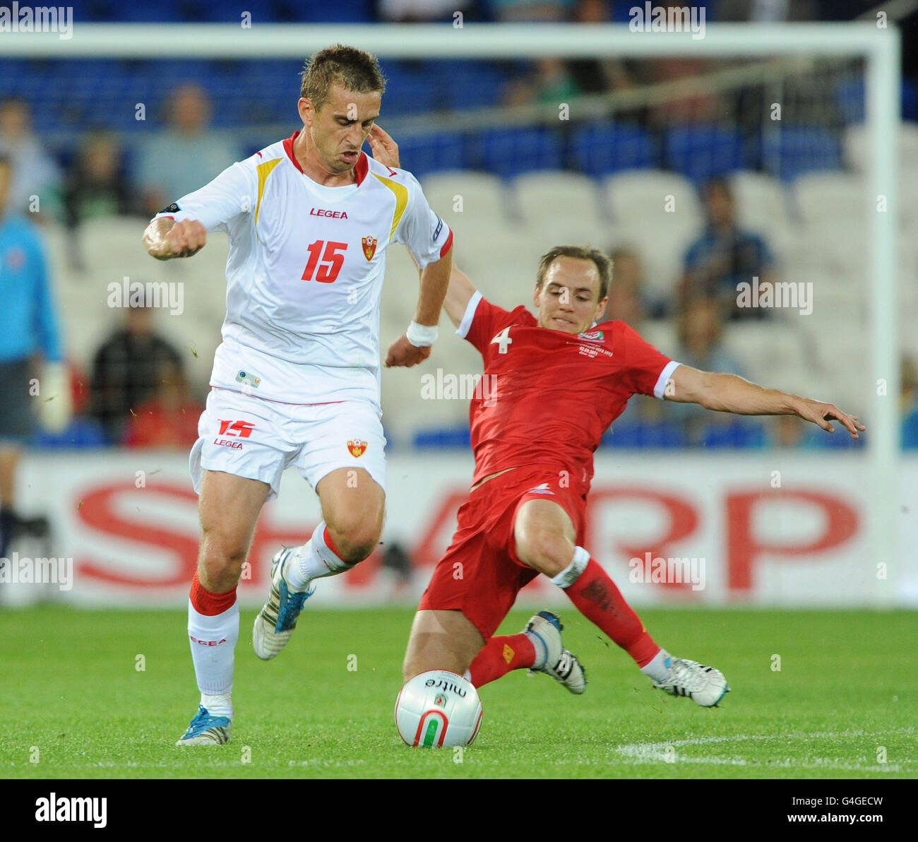 Wales' David Vaughan and Montenegro's Milorad Pekovic (left) battle for ...