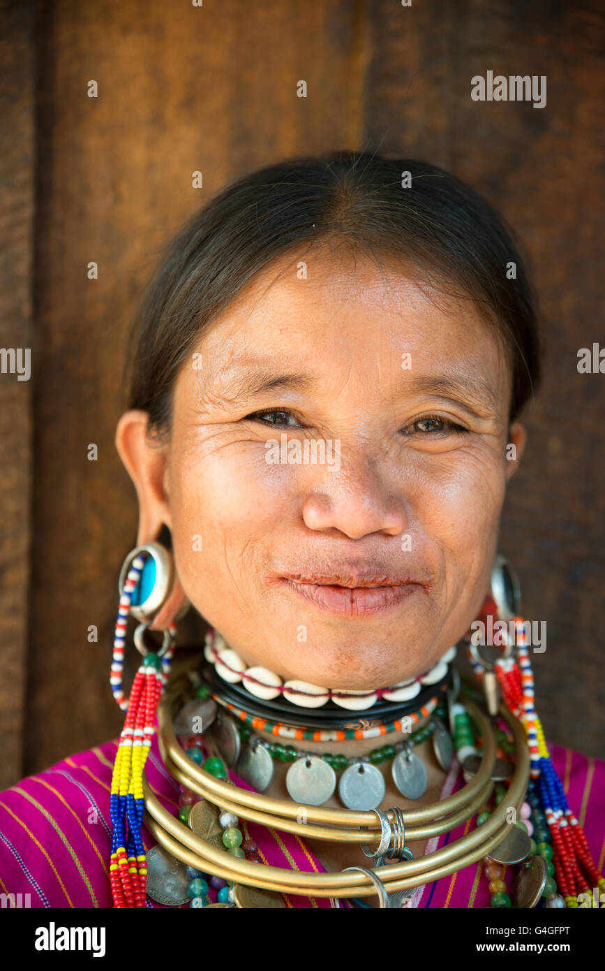 Portrait of a Kayaw (Bwe) woman, Yosapra village, Kayah State, Myanmar ...