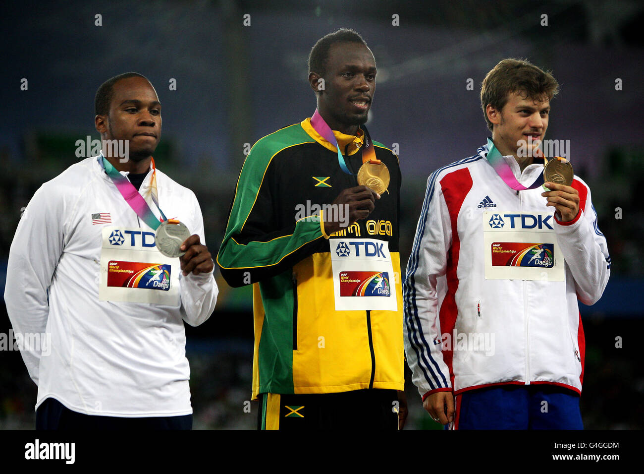 L-R: USA's silver medalist Walter Dix, Jamaica's gold medalist Usain ...