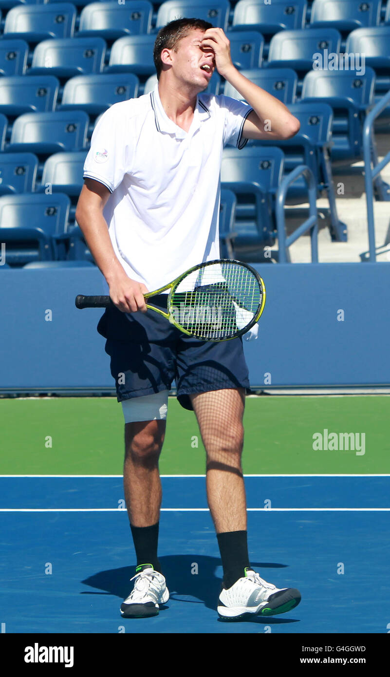 Great Britain's Oliver Golding reacts during a match against Slovakia's ...