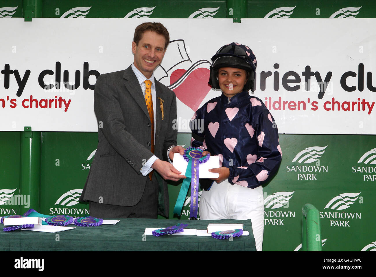 Jockey Megan Nicholls after her ride on Wee Antony in the Pony Race Stock Photo - Alamy