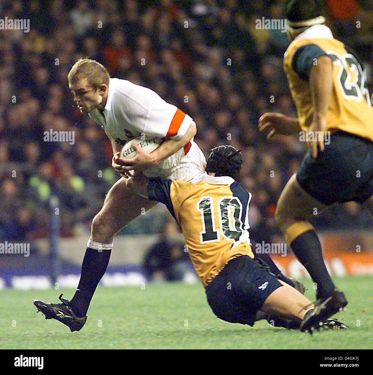 England's Tim Rodber powers through the Australian defence during today ...