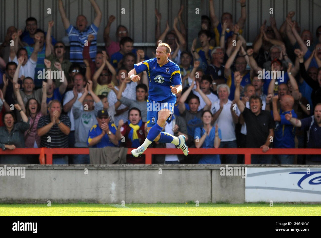 Wimbledon's Gareth Gwillim celebrates scoring their second goal during ...