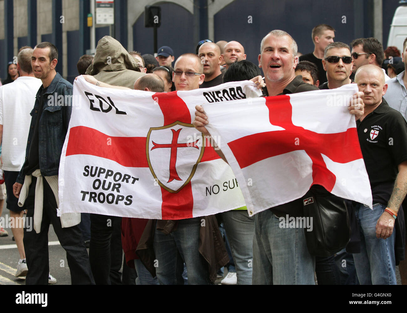 English Defence League (EDL) demonstrators at Aldgate Station in east ...