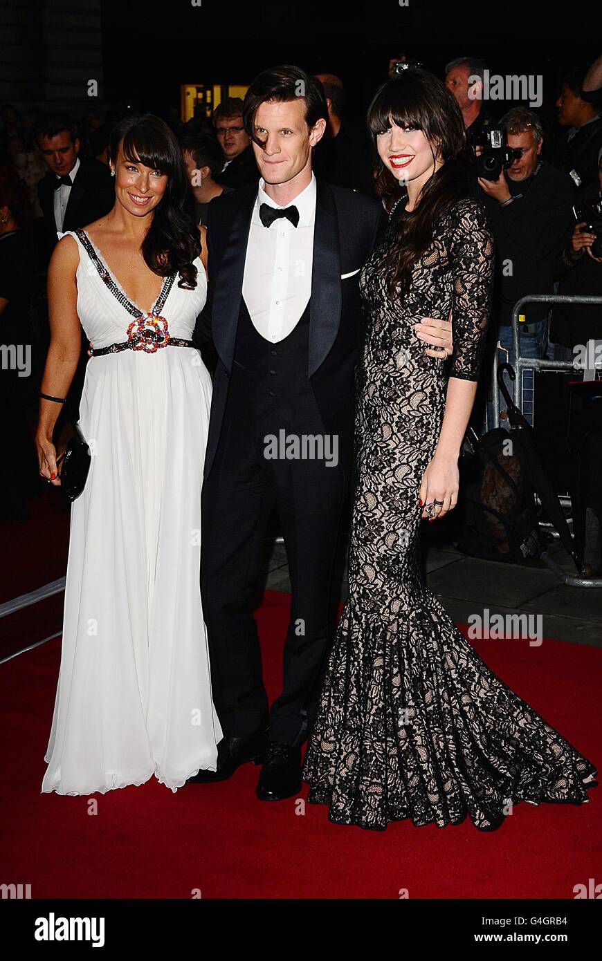 Daisy Lowe, Matt Smith and sister Laura Jayne Smith arriving for the ...