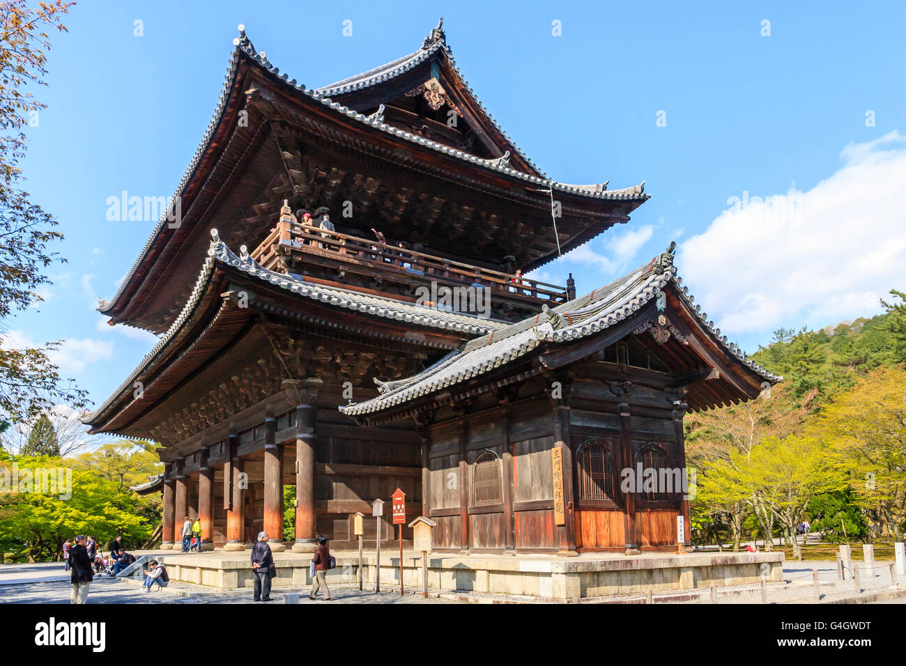 Japan, Kyoto, Nanzenji temple. Corner view of the massive Sanmon wooden ...