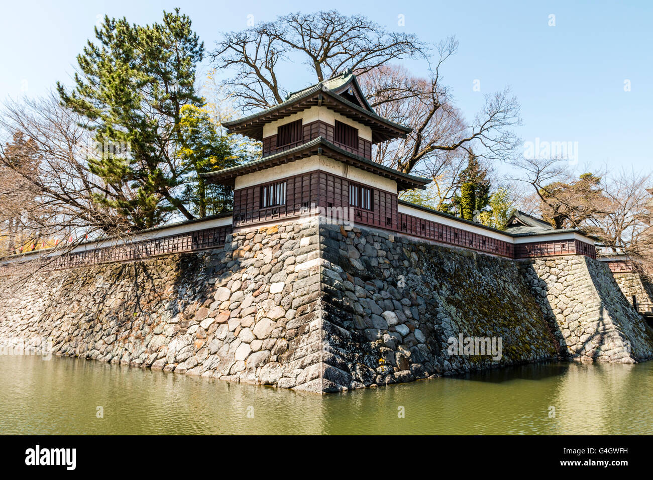 Japan, Suwa. Takashima reconstructed castle. The corner Sumi yagura ...