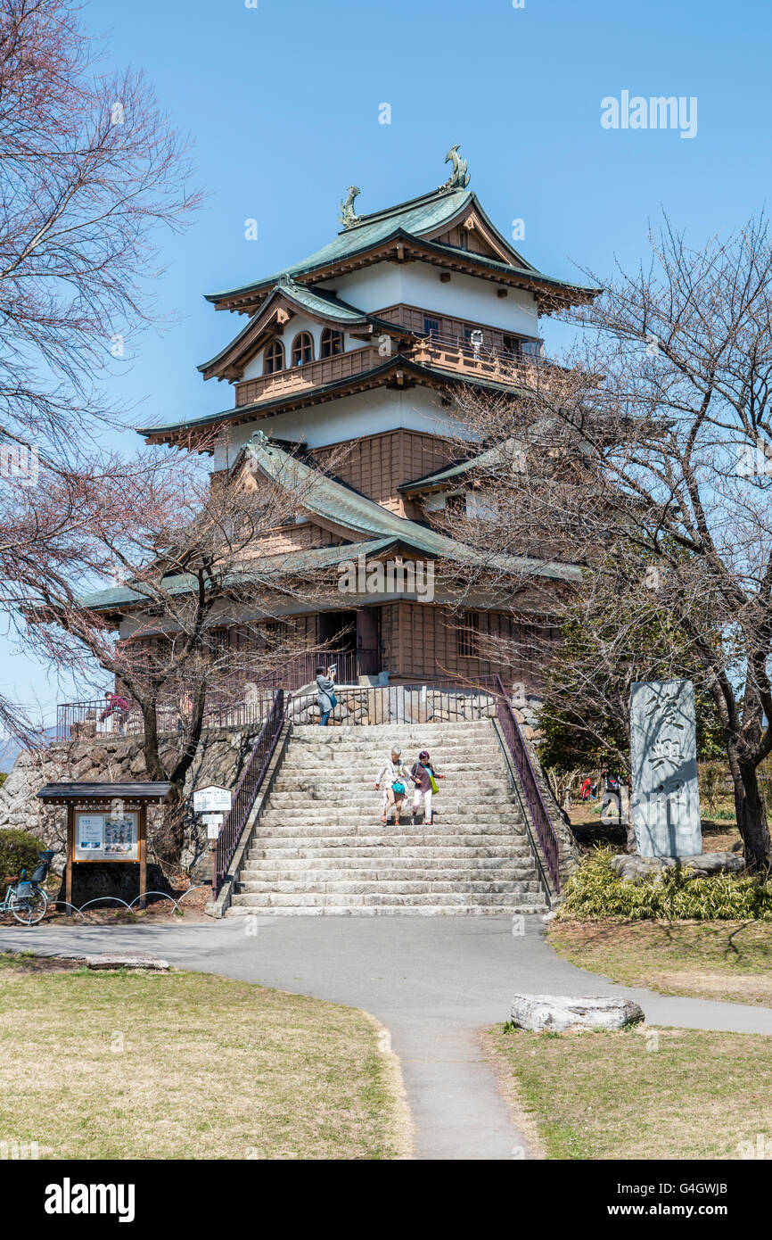 Japan, Suwa. Takashima castle. Wide stone steps leading to the ...