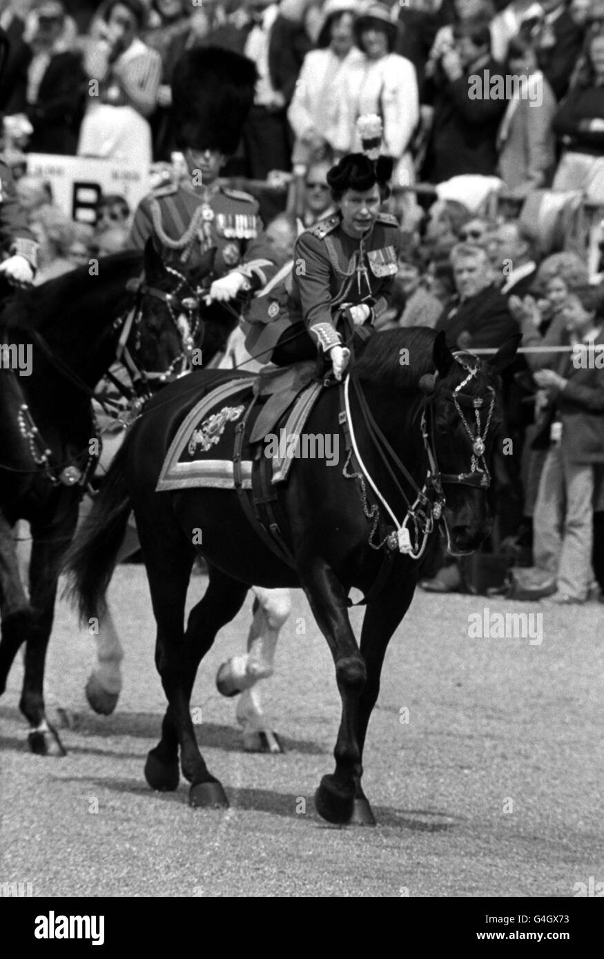 Queen Elizabeth II with her horse "Burmese" at the Trooping of the ...
