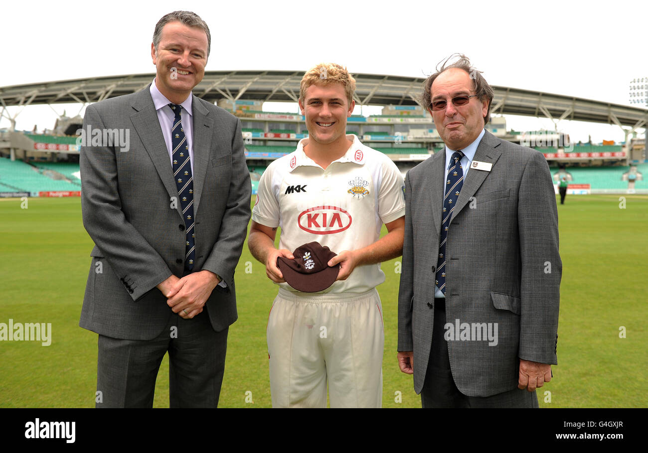 Captain Rory Hamilton-Brown (centre) receives his Surrey cap from ...