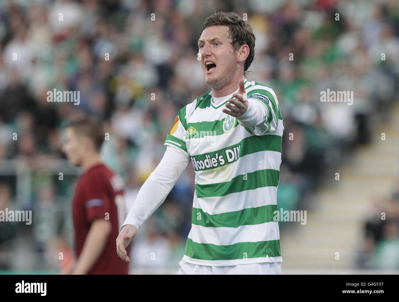 Gary Twigg of Shamrock Rovers complains to the referee during the UEFA ...