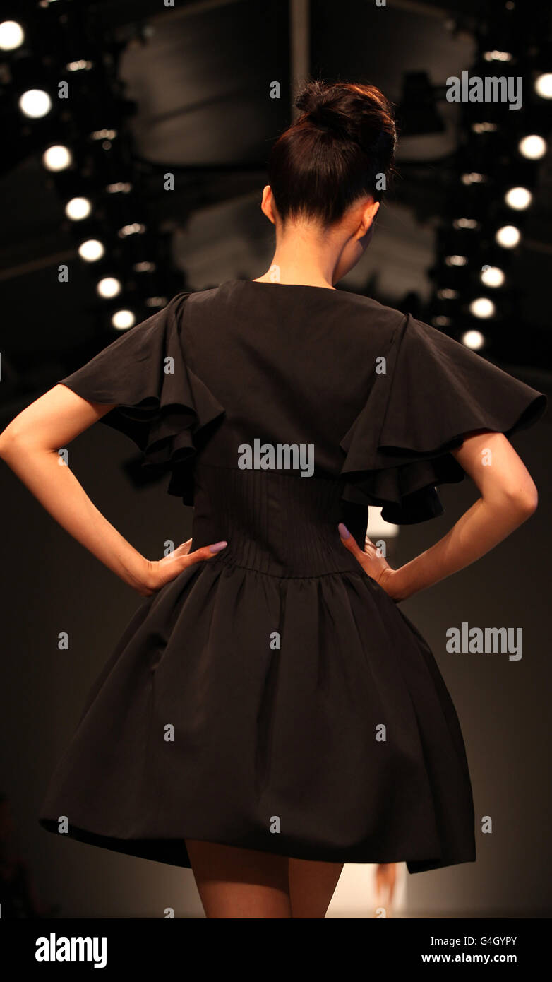 Catwalk runway half length mid back view models modelling runway hi-res ...