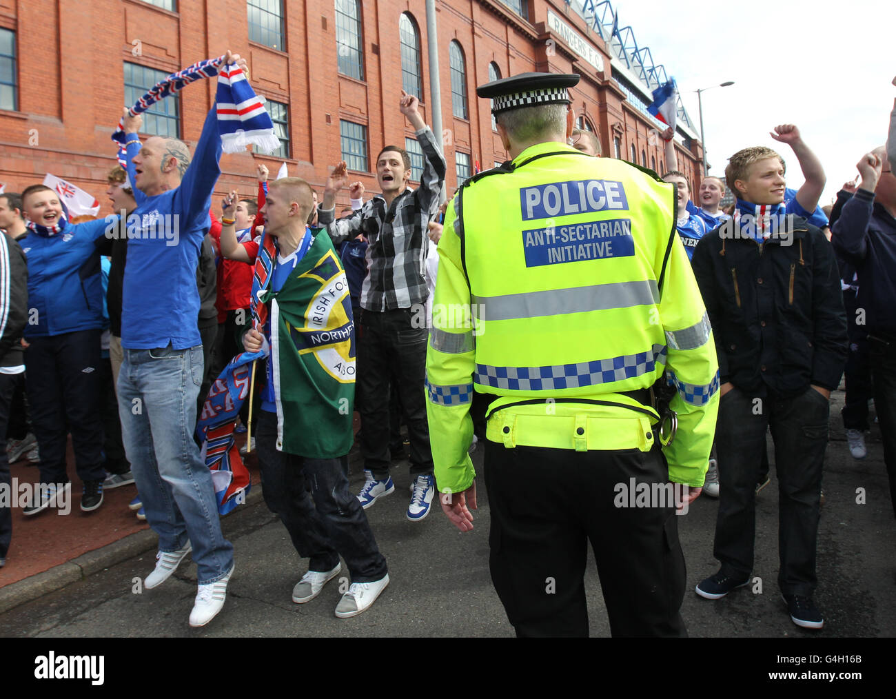 Police wearing Anti-Sectarian Initiative jackets at the Old Firm match ...