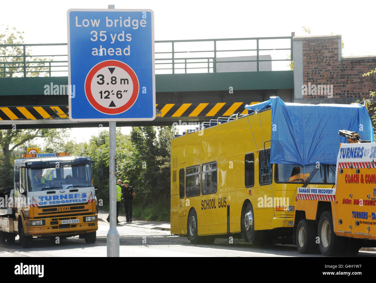 Bus crashes into bridge Stock Photo - Alamy