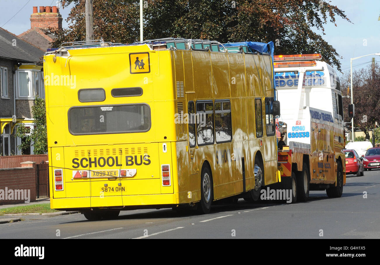 Bus crashes into bridge Stock Photo - Alamy