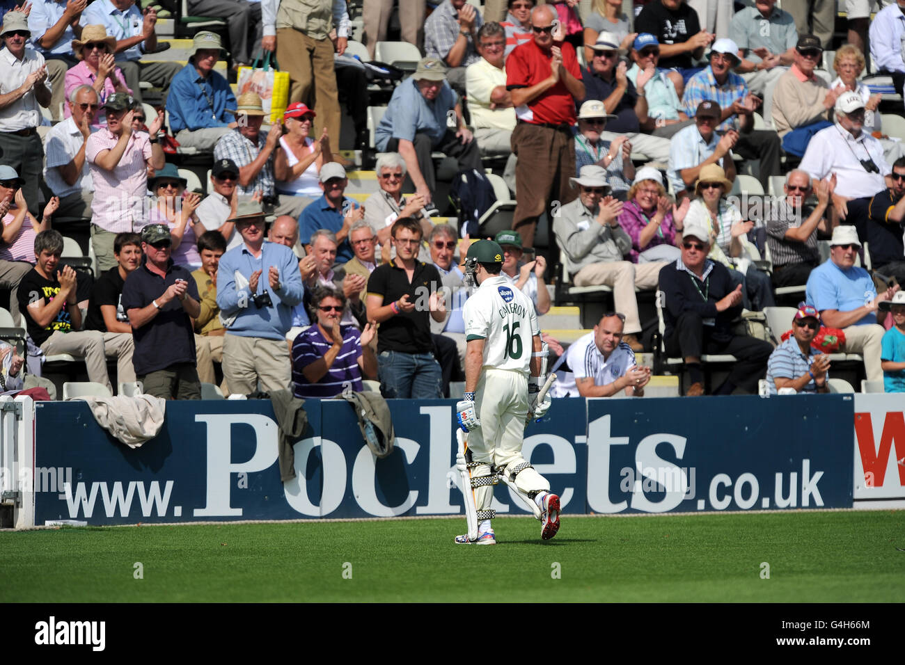 Worcestershire's James Cameron leaves the field of play to a generous ...