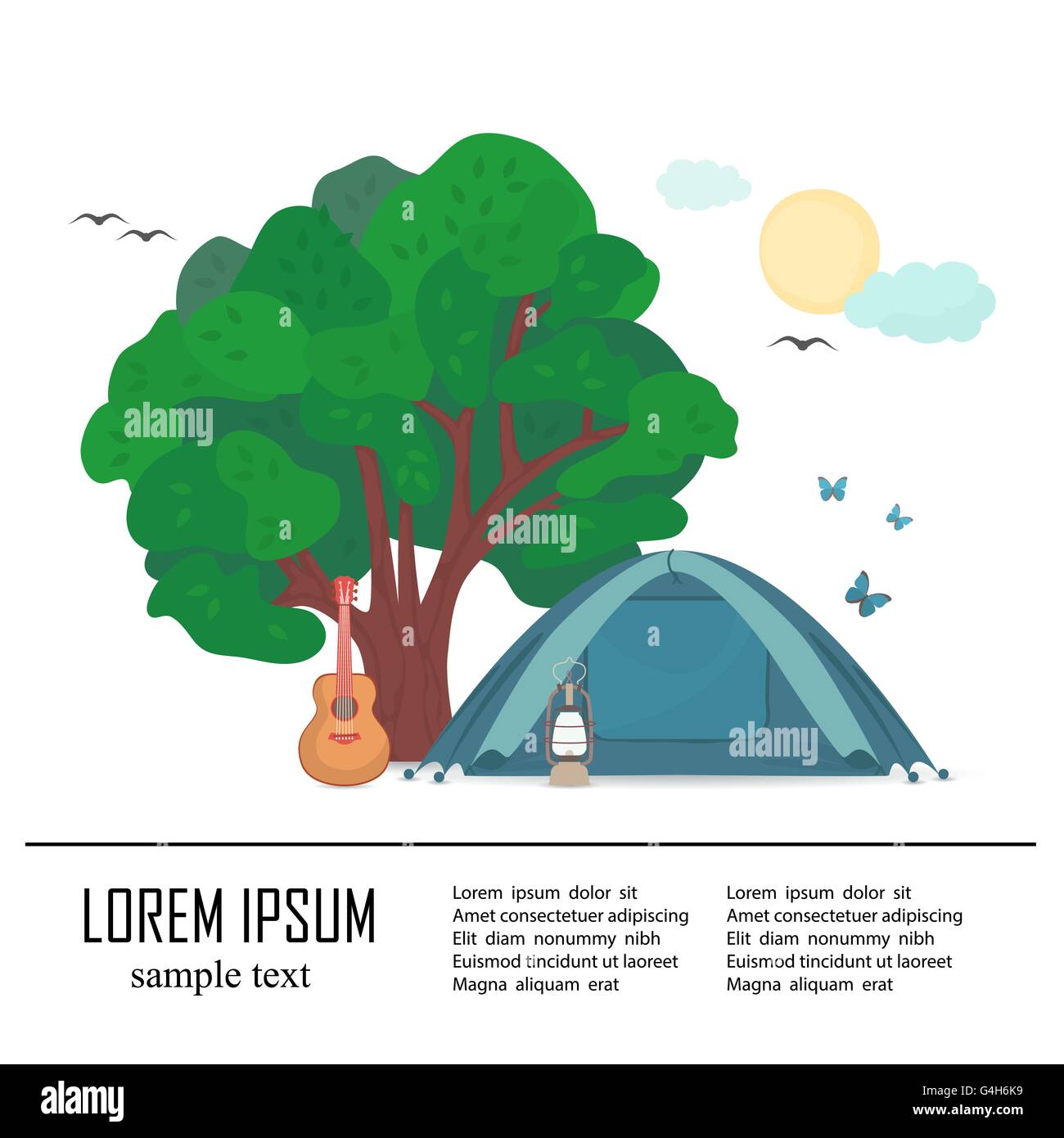 Ecotourism . Vector flat illustration with tent under the tree Stock ...
